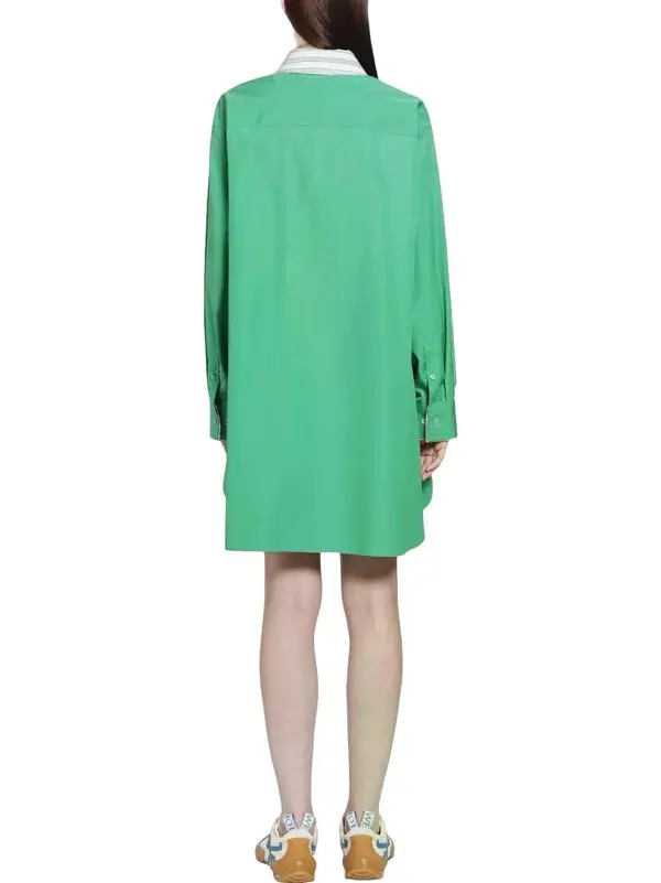 Loewe Cotton Poplin Shirt Dress With Contrast Collar And Cuffs - Green