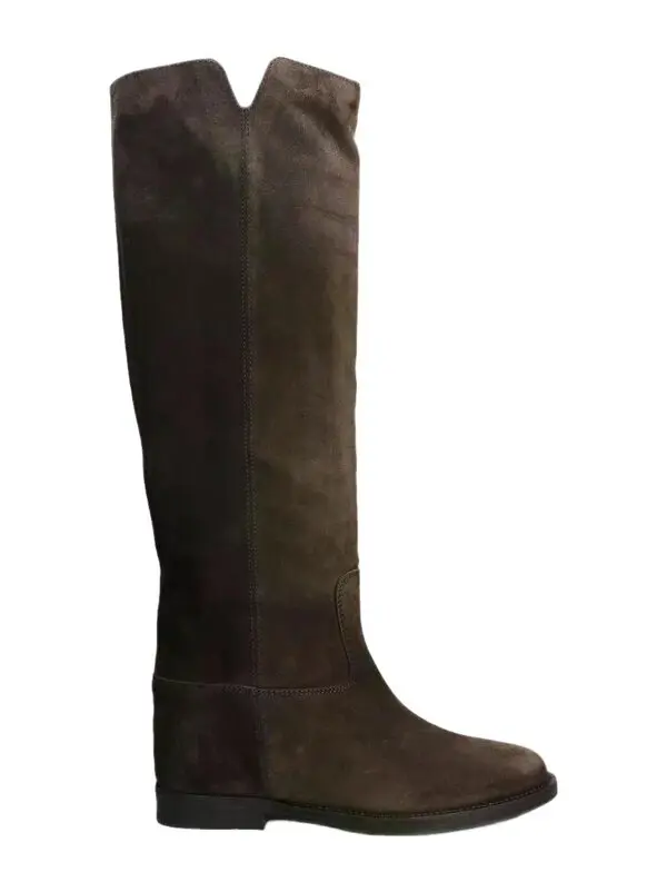 VIA ROMA 15 Suede Knee-high Boots With Internal Wedge Heel - Brown