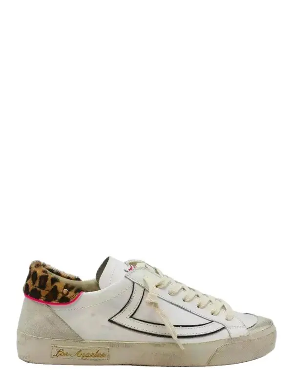 HTC LOS ANGELES Animal-print Detail Lace-up Sneakers - White