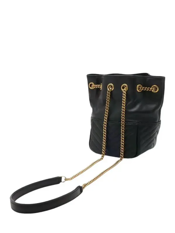 Saint Laurent Mini Chevron Lambskin Bucket Bag - Black