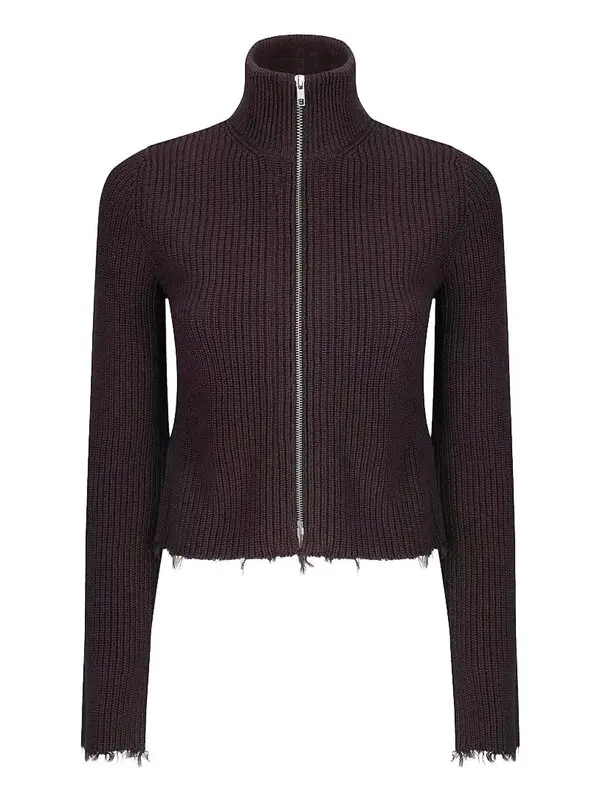 MAISON MARGIELA Ribbed Cotton Zip Cardigan - Brown
