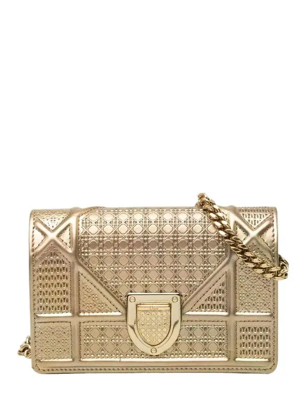 Dior Metallic Patent Microcannage Diorama Flap Crossbody Bag - Gold