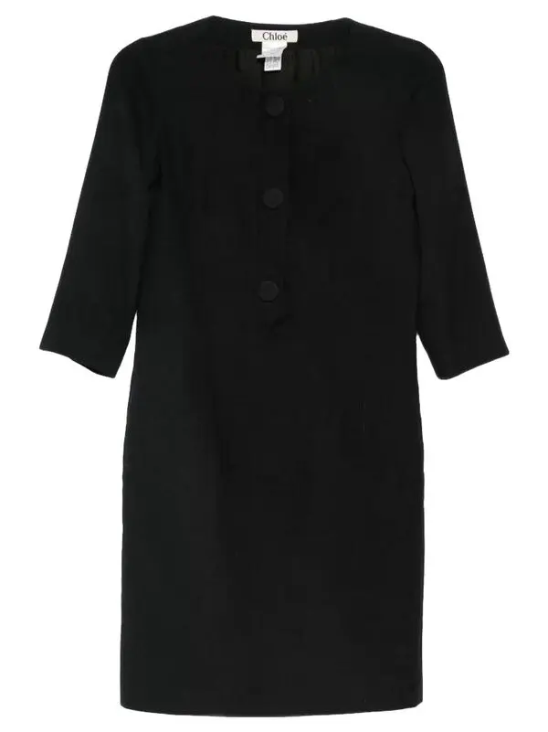 Chloé Buttoned Mini Dress With Three-quarter Length Sleeves - Black