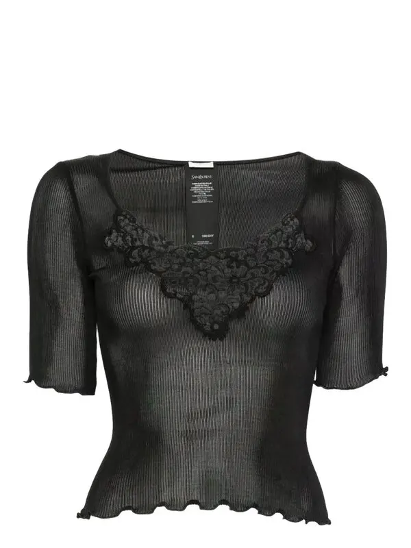 Saint Laurent Lace-trim Ribbed Top - Black