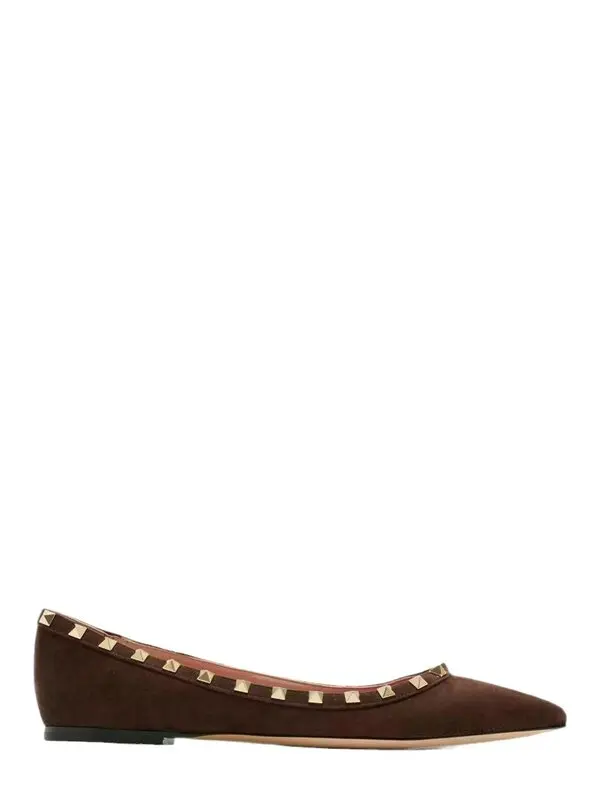 Valentino Garavani Rockstud Pointed-toe Ballet Flats - Brown