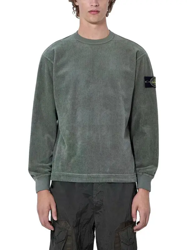 Stone Island Corduroy Crewneck Sweatshirt With Logo Patch - Grey