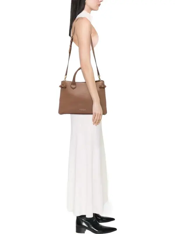 Burberry Leather And House Check Banner Satchel - Brown