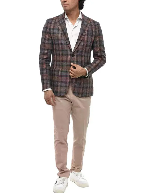 Corneliani Tartan-print Linen-blend Blazer - Brown