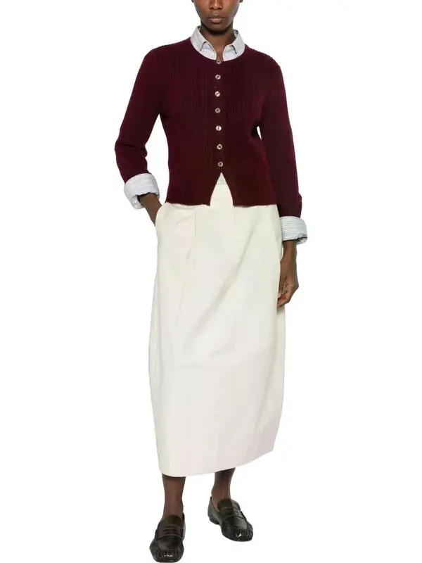ALLUDE Ribbed Knit Button-up Cardigan - Red