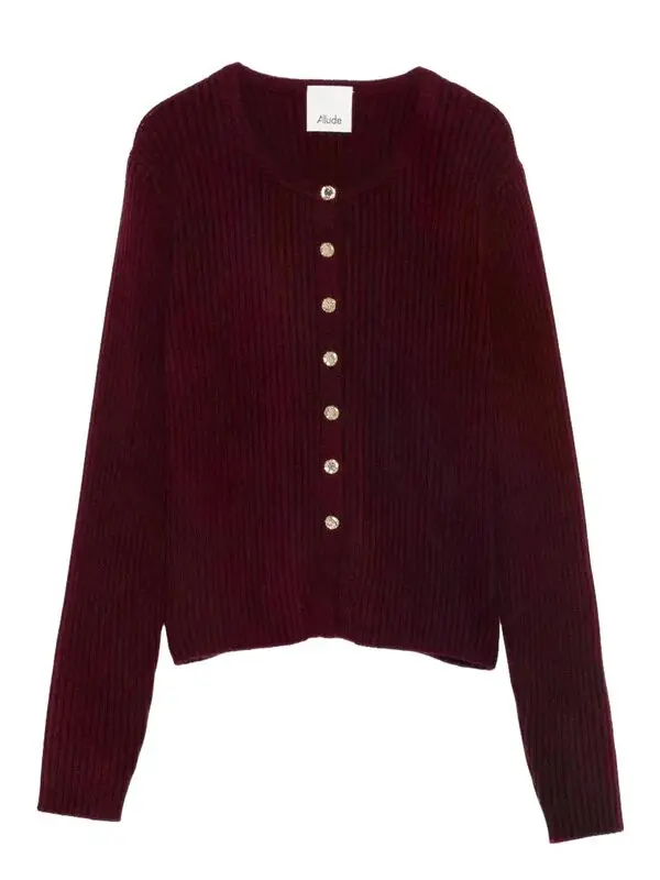 ALLUDE Ribbed Knit Button-up Cardigan - Red