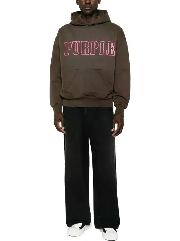 PURPLE BRAND Logo-print Distressed Cotton Hoodie - Brown