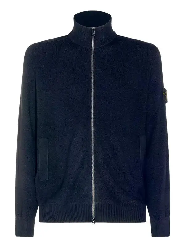 Stone Island 5100012 Rws Wool Jumper With Stand Collar And Zip Fastening - Blue