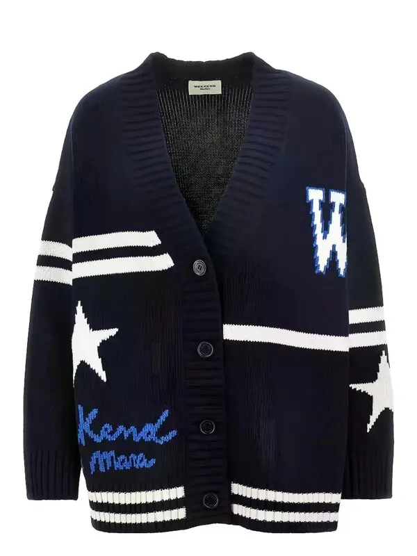 Max Mara Star Motif Intarsia Knit Cardigan - Blue