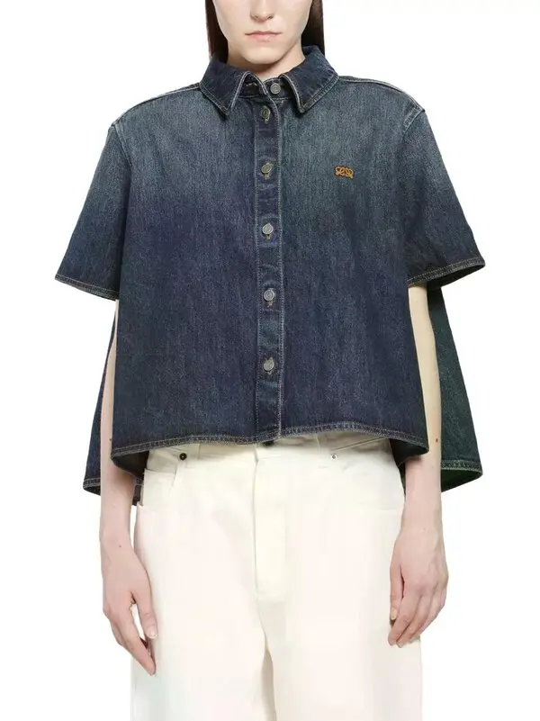 Loewe Short Sleeve Anagram Embroidered Shirt - Blue