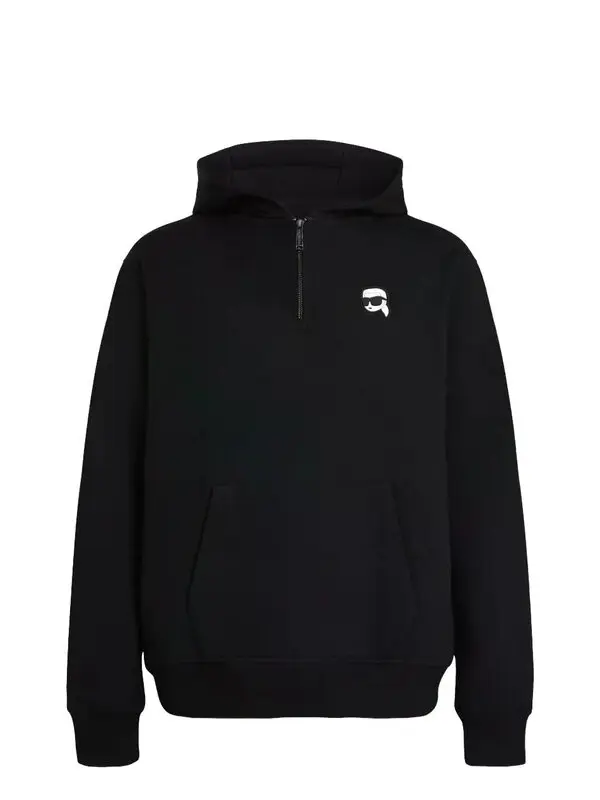 Karl Lagerfeld Half-zip Hoodie With Ikon Patch - Black