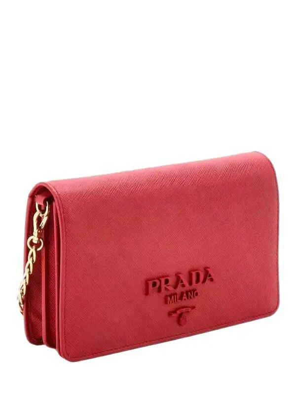 Prada Saffiano Leather Chain Wallet Crossbody Bag - Red