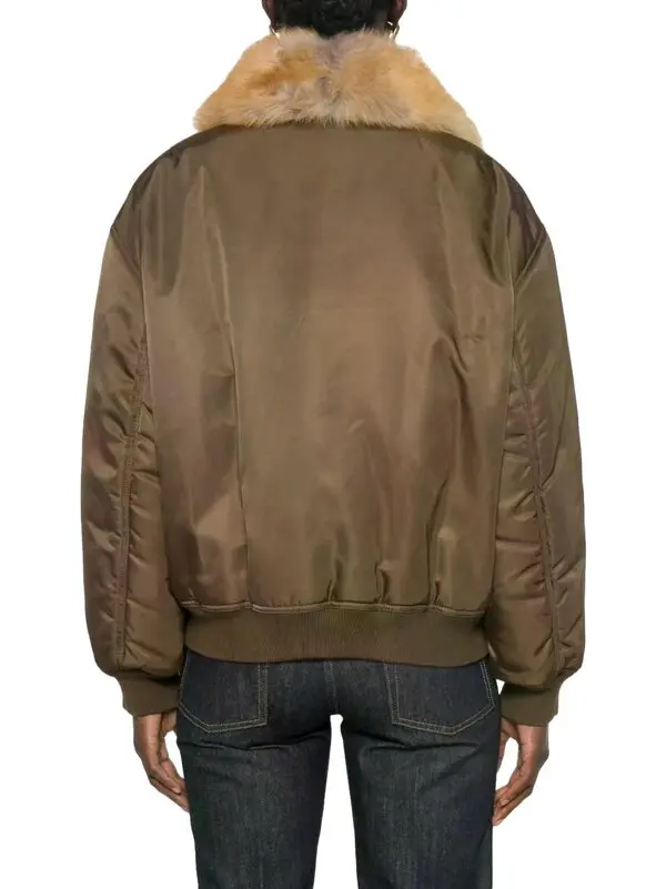 Saint Laurent Bomber Jacket With Fur Collar - Green
