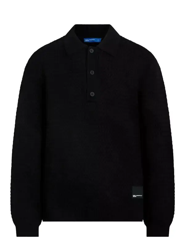 Karl Lagerfeld Long-sleeved Knit Polo - Black