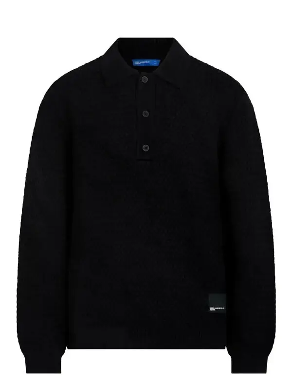 Karl Lagerfeld Long-sleeved Knit Polo Shirt - Black