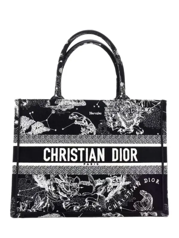 Dior Book Embroidered Canvas Medium Tote Bag - Black