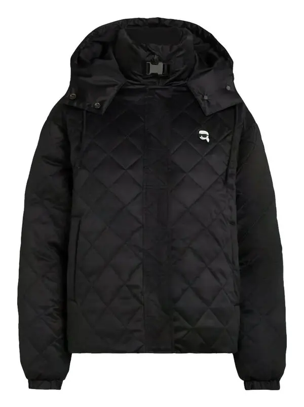 Karl Lagerfeld Ikon Quilted Puffer Jacket With Drawstring Hood - Black