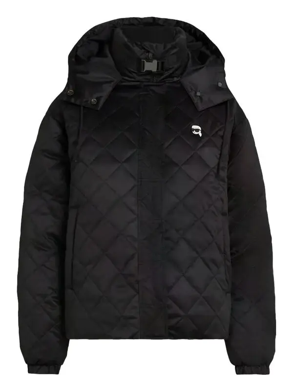 Karl Lagerfeld Ikon Quilted Puffer Jacket With Drawstring Hood - Black