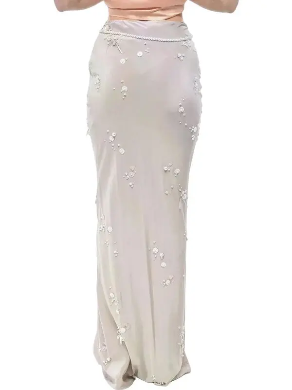 Bernadette Jolene Embroidered Silk Maxi Skirt - Grey