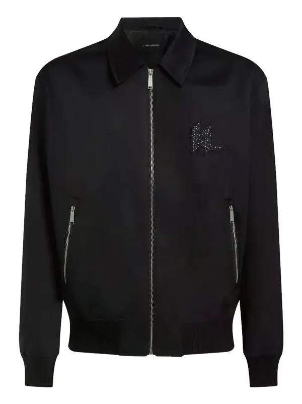 Karl Lagerfeld Monogram Embellished Satin Bomber Jacket - Black