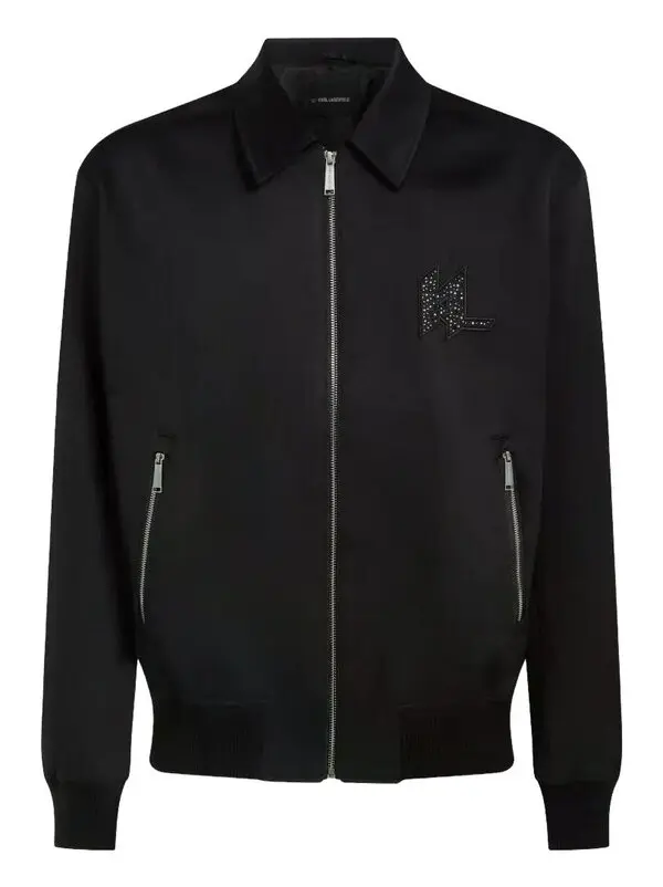 Karl Lagerfeld Monogram Embellished Satin Bomber Jacket - Black