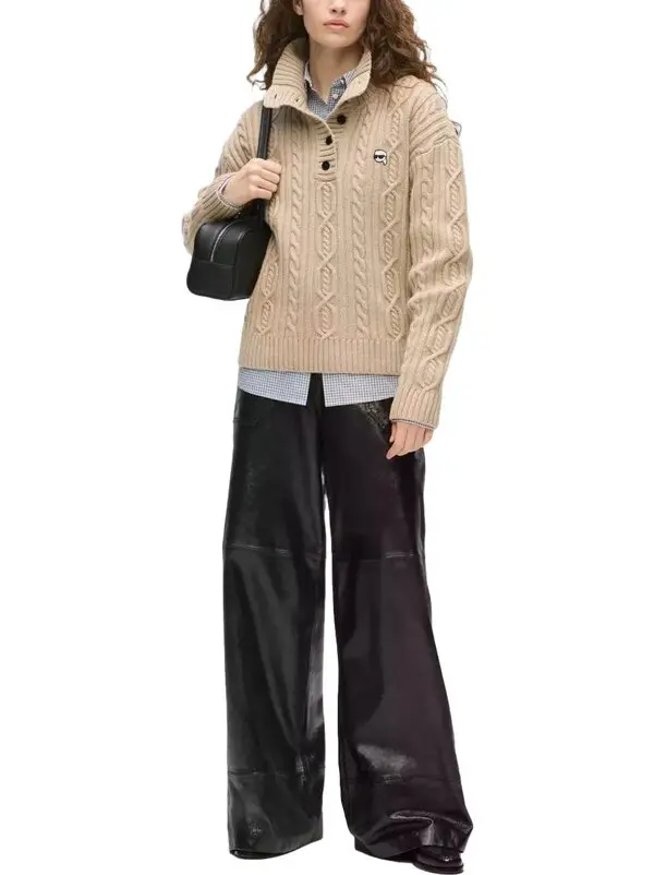 Karl Lagerfeld Ikon Cable-knit Polo Sweater - Neutrals