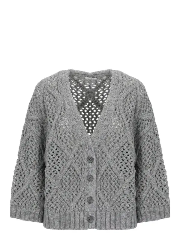 Peserico Perforated-knit Bead-embellished Sweater - Grey