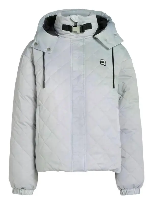 Karl Lagerfeld Quilted Puffer Jacket With Detachable Drawstring Hood - Grey