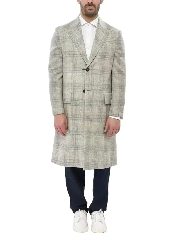 Corneliani District Check Pattern Virgin-wool Coat - Grey