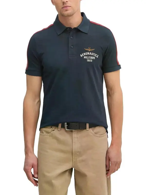 AERONAUTICA MILITARE Logo-embroidered Striped-sleeve Polo Shirt - Blue