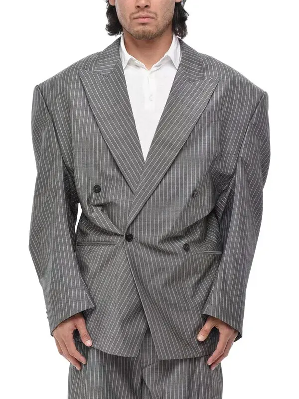 HED MAYNER Pinstriped Double-breasted Jacket - Grey
