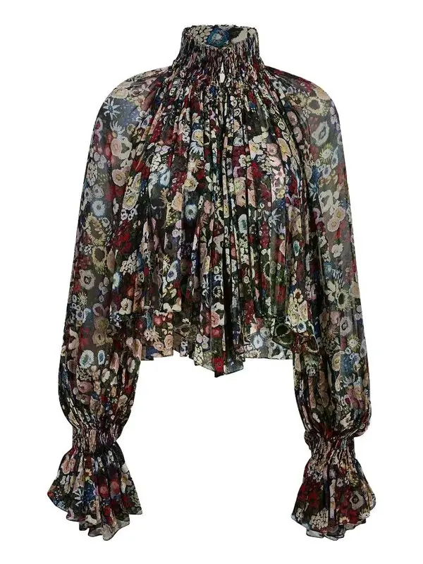 Khaite Durer High Neck Floral Blouse - Black