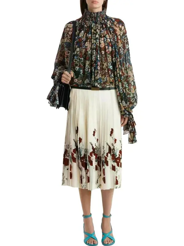 Khaite Durer High Neck Floral Blouse - Black
