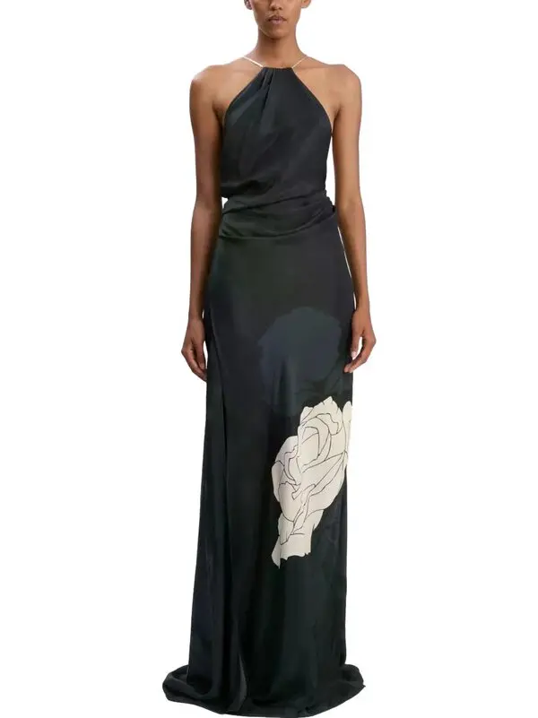 Victoria Beckham Floral Halter Gown - Blue