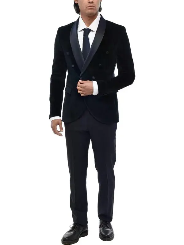 Corneliani Double-breasted Velvet Blazer - Blue