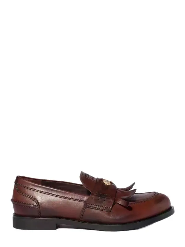 Miu Miu Leather Loafers With Medal Embellishment - Brown
