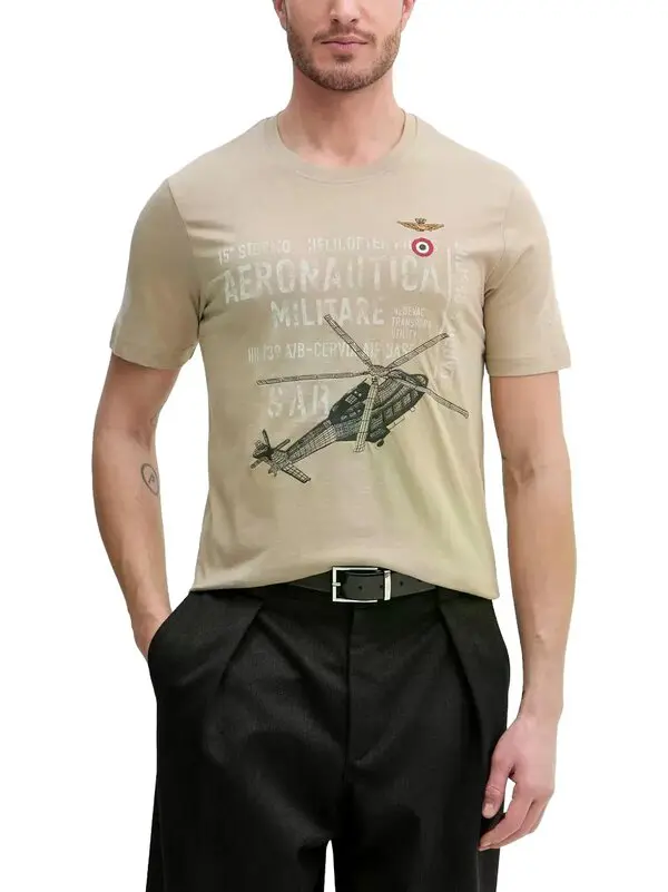 AERONAUTICA MILITARE Helicopter-print Cotton T-shirt - Neutrals