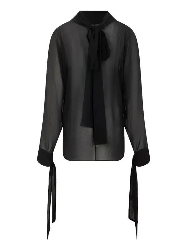 P.a.r.o.s.h Sheer Pussy-bow Blouse With Tie Cuffs - Black