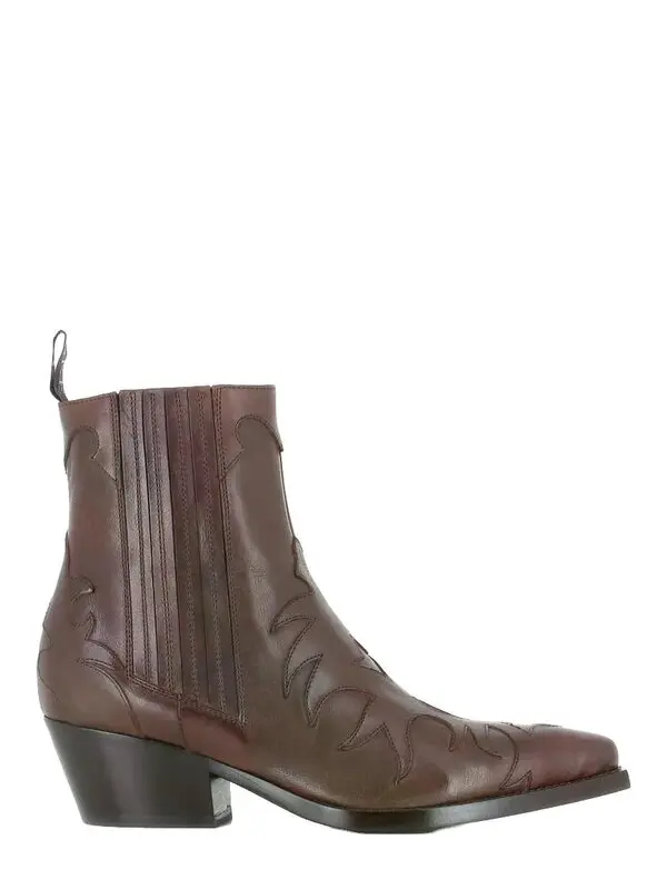 Sartore Embroidered Leather Ankle Boots - Brown