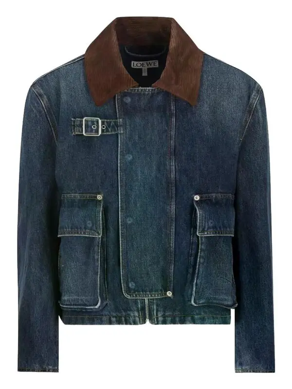 Loewe Short Denim Parka With Suede Collar - Blue