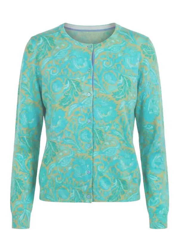 IN BED WITH YOU Knitted Print Cardigan With Round Neck And Button Fastening - Blue