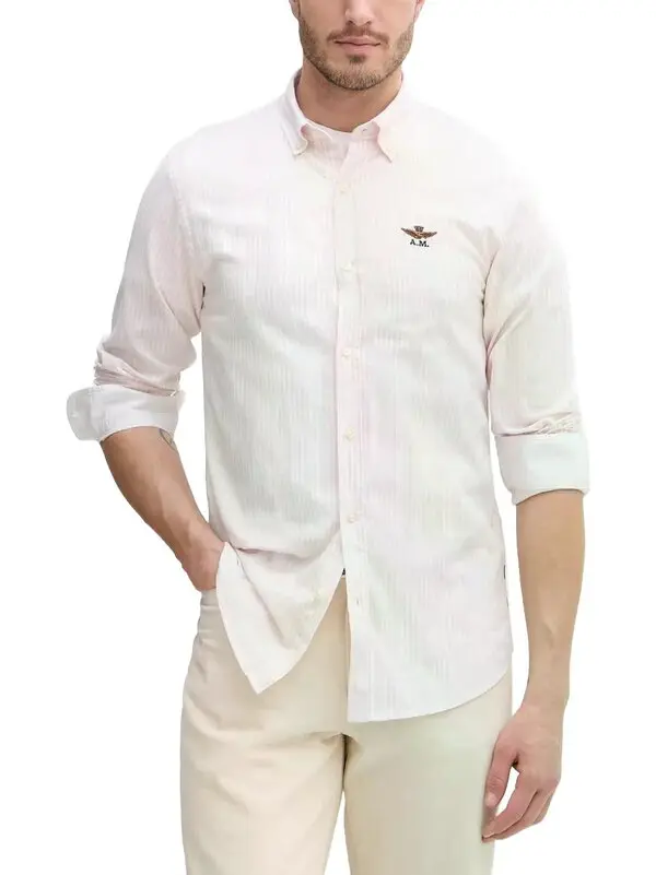 AERONAUTICA MILITARE Vertical-stripe Logo-embroidered Shirt - White