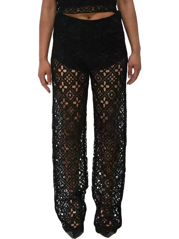 Off-White Crochet Knit Palazzo Trousers - Black