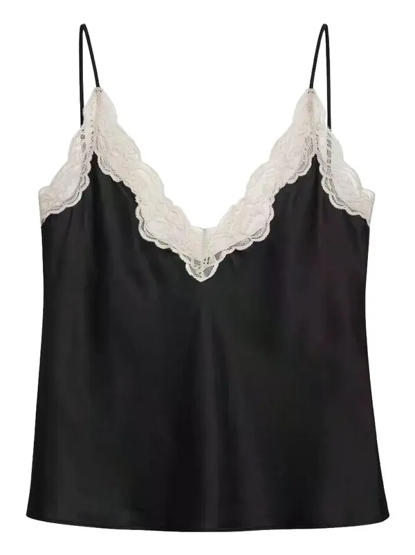 FORTE_FORTE Lace Trim Camisole Top - Black