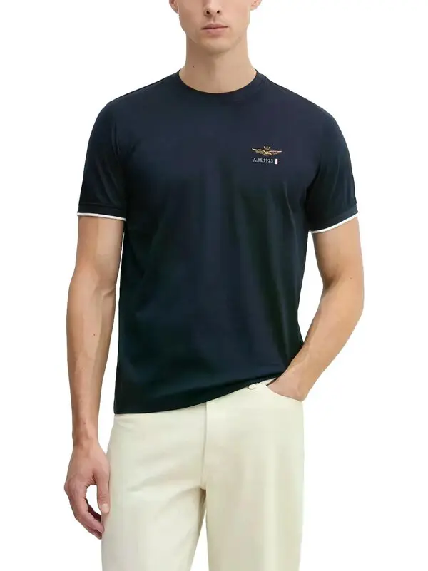 AERONAUTICA MILITARE Logo-embroidered Contrast-trim T-shirt - Blue
