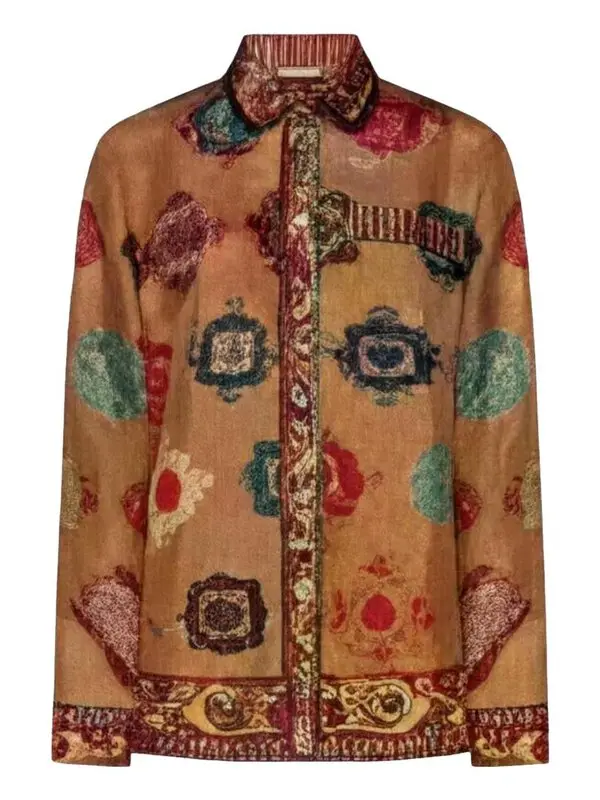 PIERRE-LOUIS MASCIA Geometric Print Silk Shirt - Neutrals